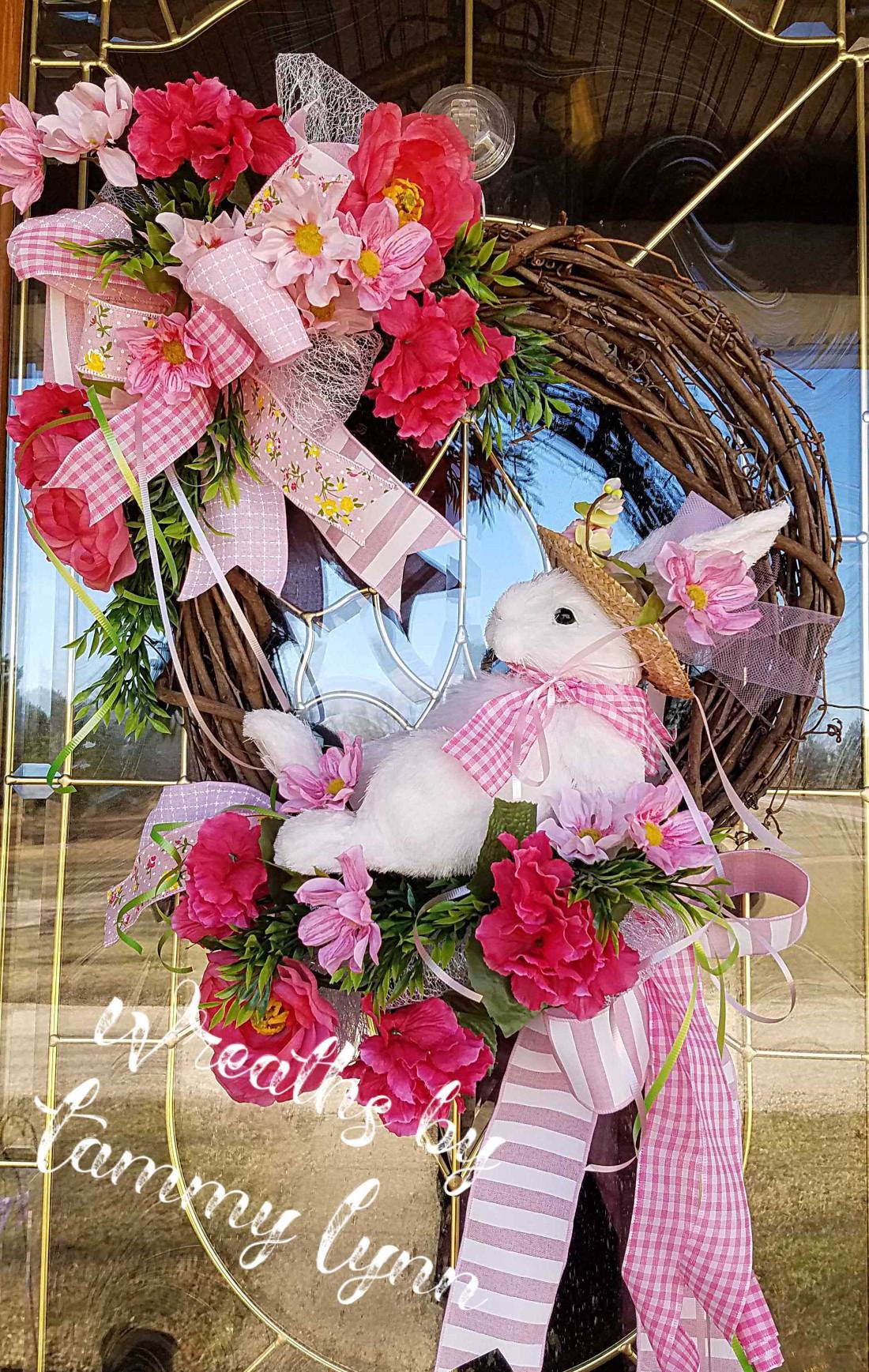Happy Easter Wreath, Spring Wreath, Bunny Rabbit Wreath for Door in ...