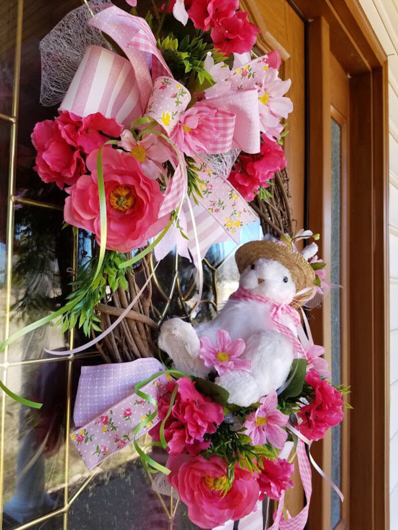 Happy Easter Wreath, Spring Wreath, Bunny Rabbit Wreath for Door in ...