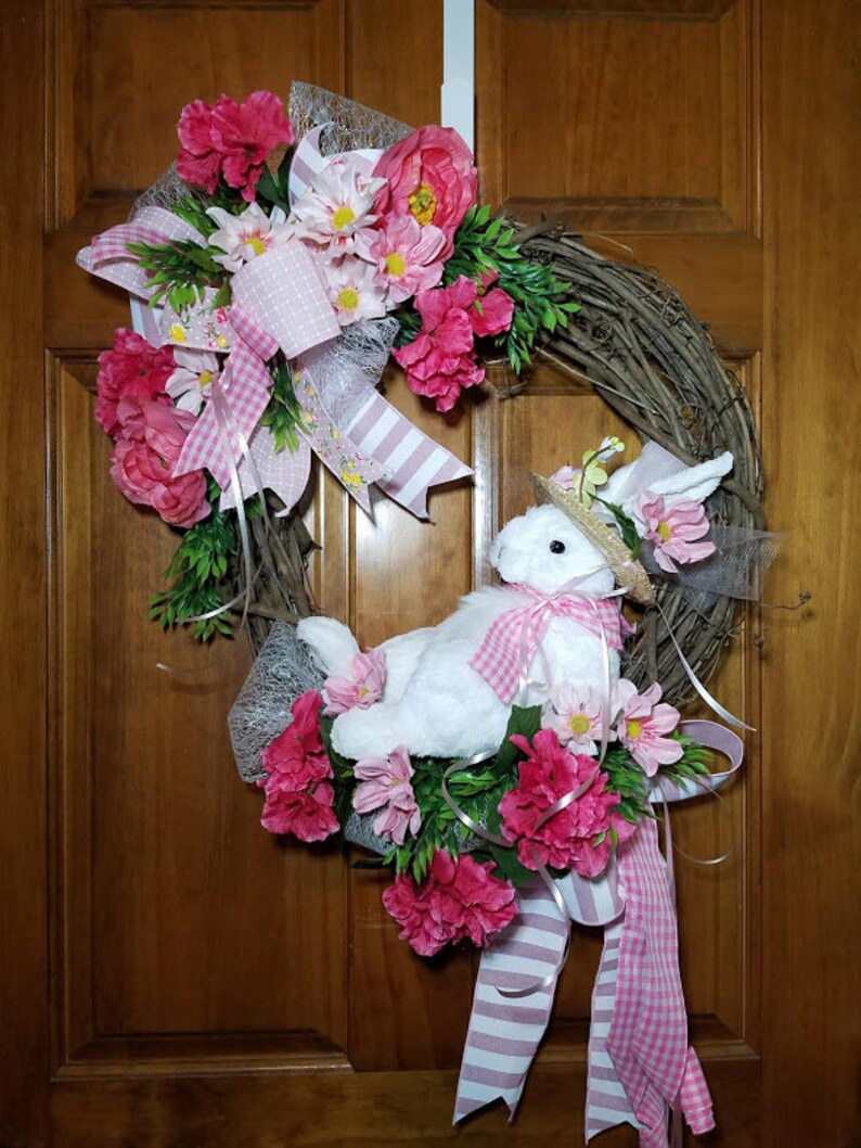 Happy Easter Wreath, Spring Wreath, Bunny Rabbit Wreath for Door in ...