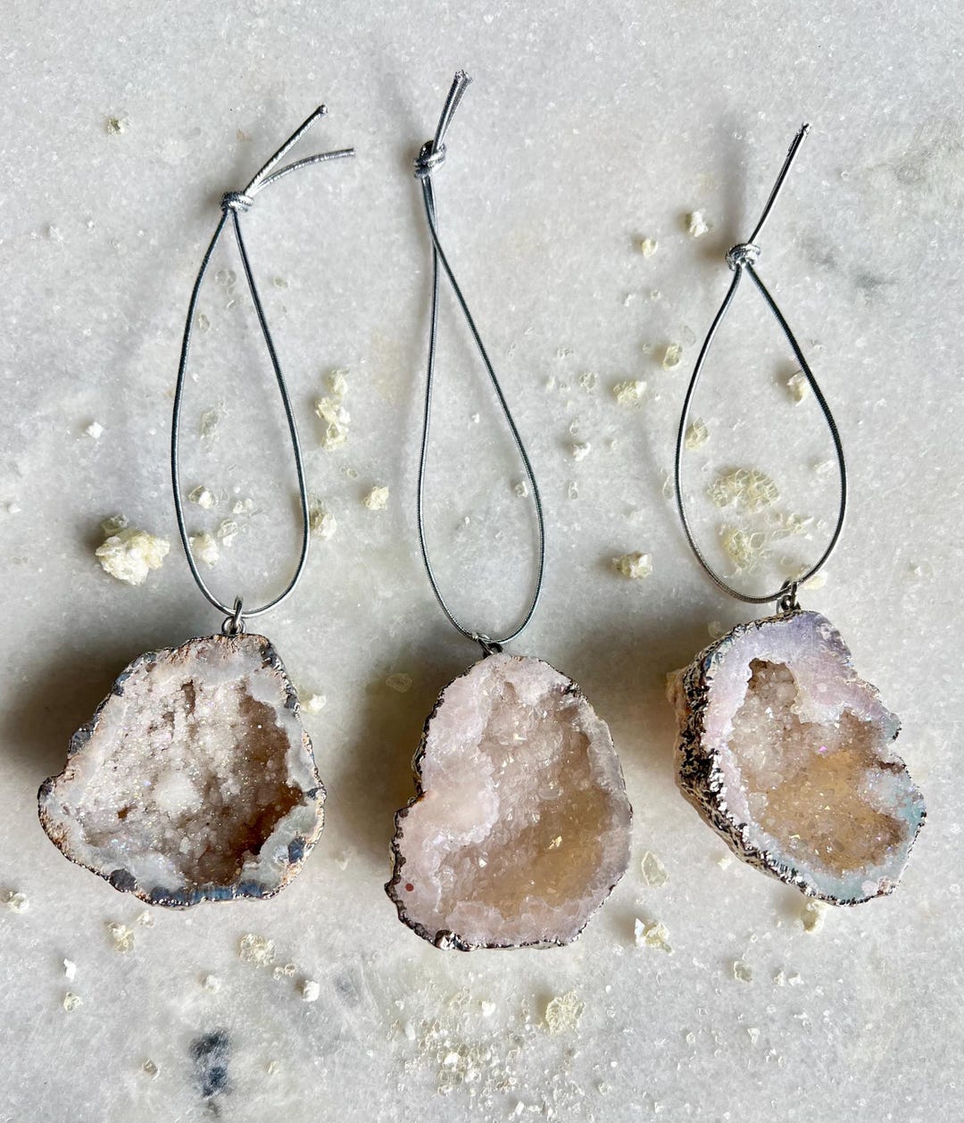 Geode Christmas Ornaments Set: White & Silver Crystal Keepsakes - Etsy