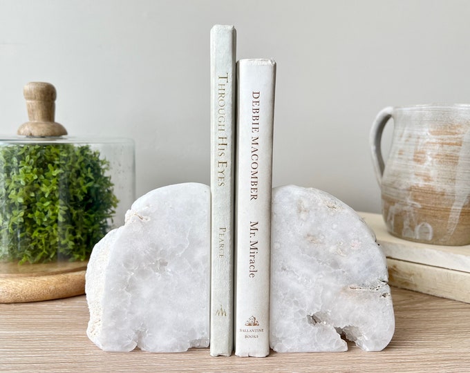 Geode Crystal Bookend, Easter Gift for Her, Quartz Rock Bookends for ...