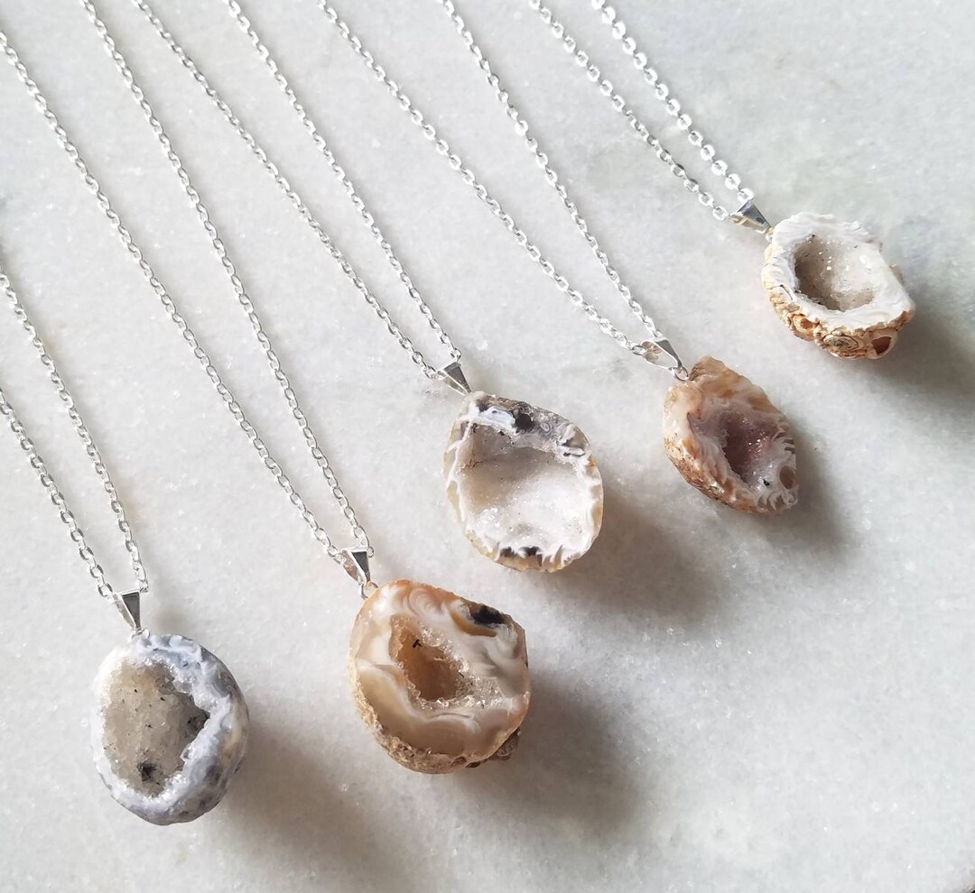 Raw Geode Slice Necklace: Dainty Crystal Boho Pendant - Etsy
