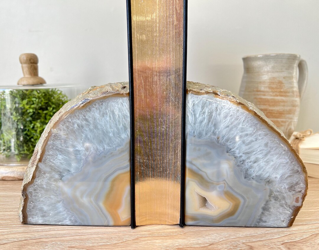 LARGE Natural Agate Geode and Stone Bookends for Heavy Books, One-of-a ...