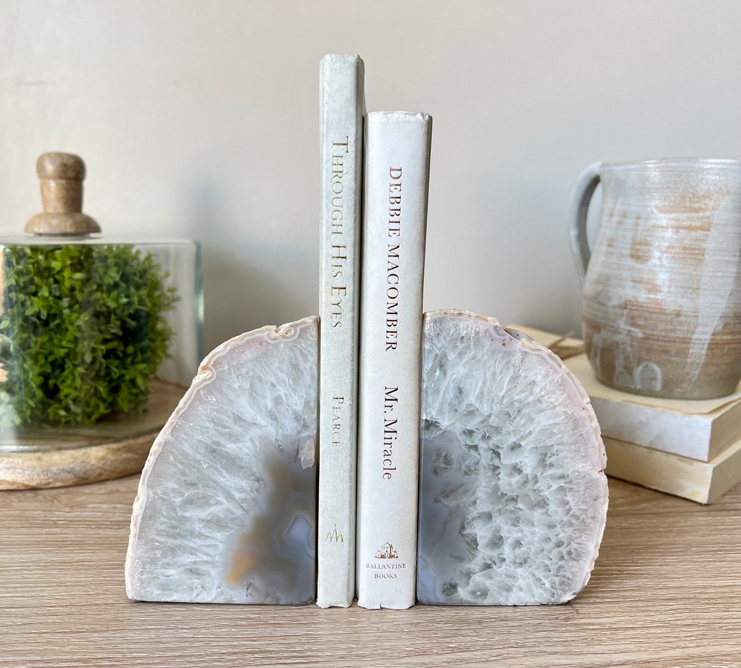 Natural Agate Bookends, Crystal Bookends for Book Lover and Rock Lover ...