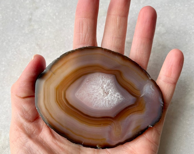 Medium Natural Geode Slice, Earth Tone Agate Slice With Banding for ...