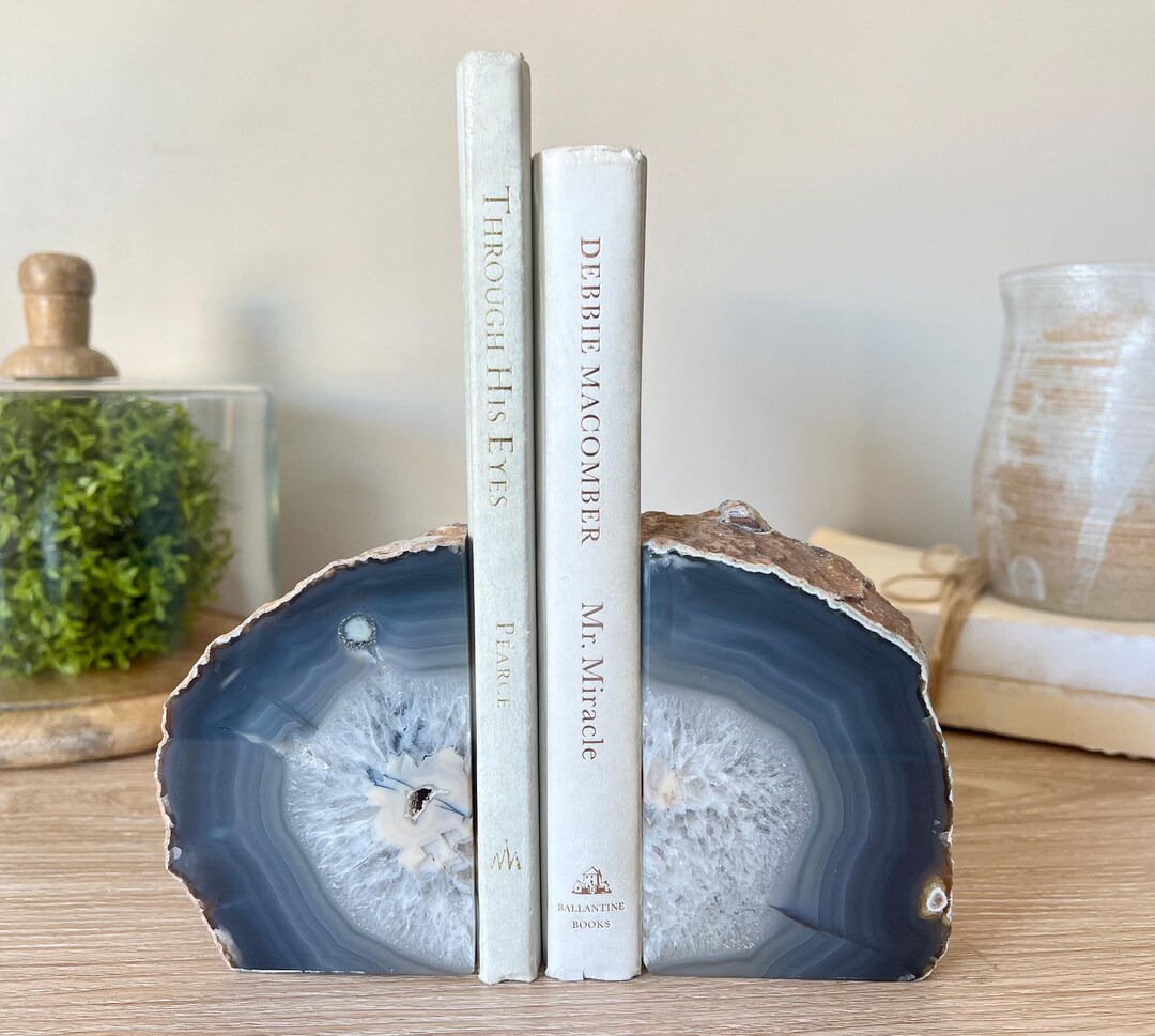 Natural Geode Bookends, Crystal Agate Bookends for Book Lover and Rock ...