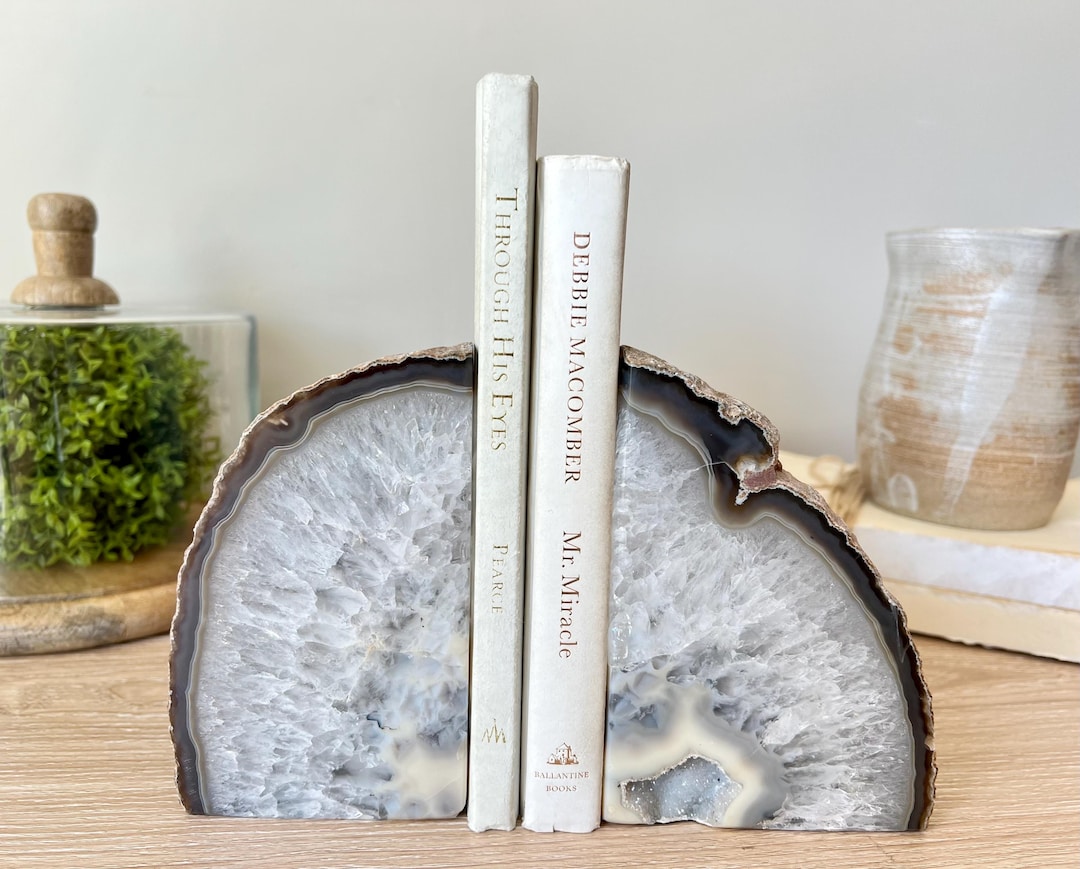 Natural Geode Bookends, Crystal Agate Bookends for Book Lover and Rock ...