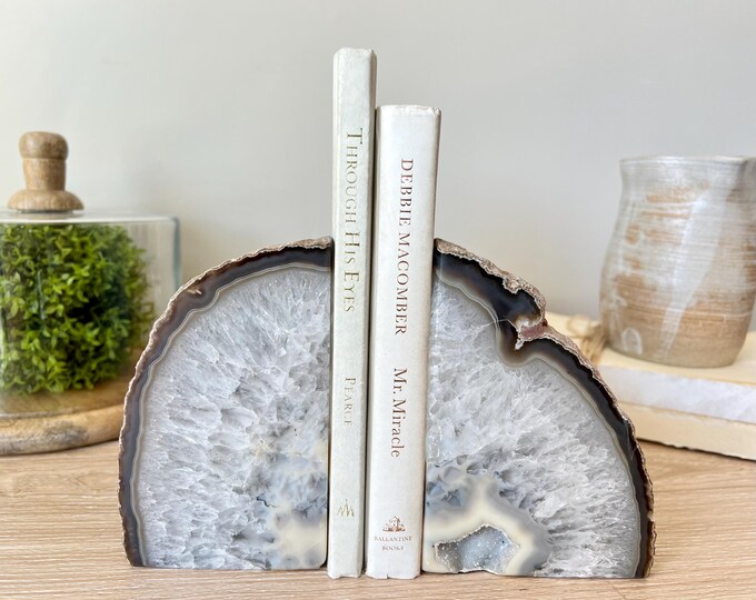 Natural Geode Bookends, Crystal Agate Bookends for Book Lover and Rock ...