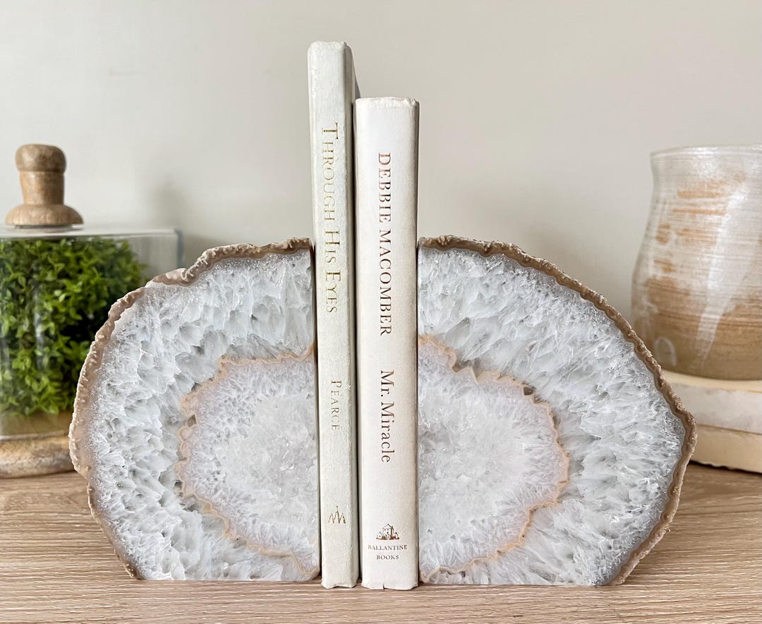 Natural Geode Bookends, Crystal Agate Bookends for Book Lover and Rock ...