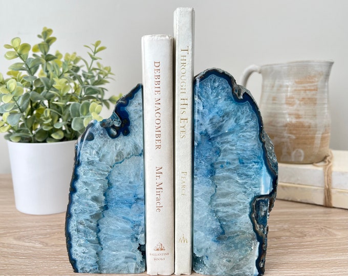 Geode Bookends for Book Lover Christmas Gift, Unique Crystal Bookends ...