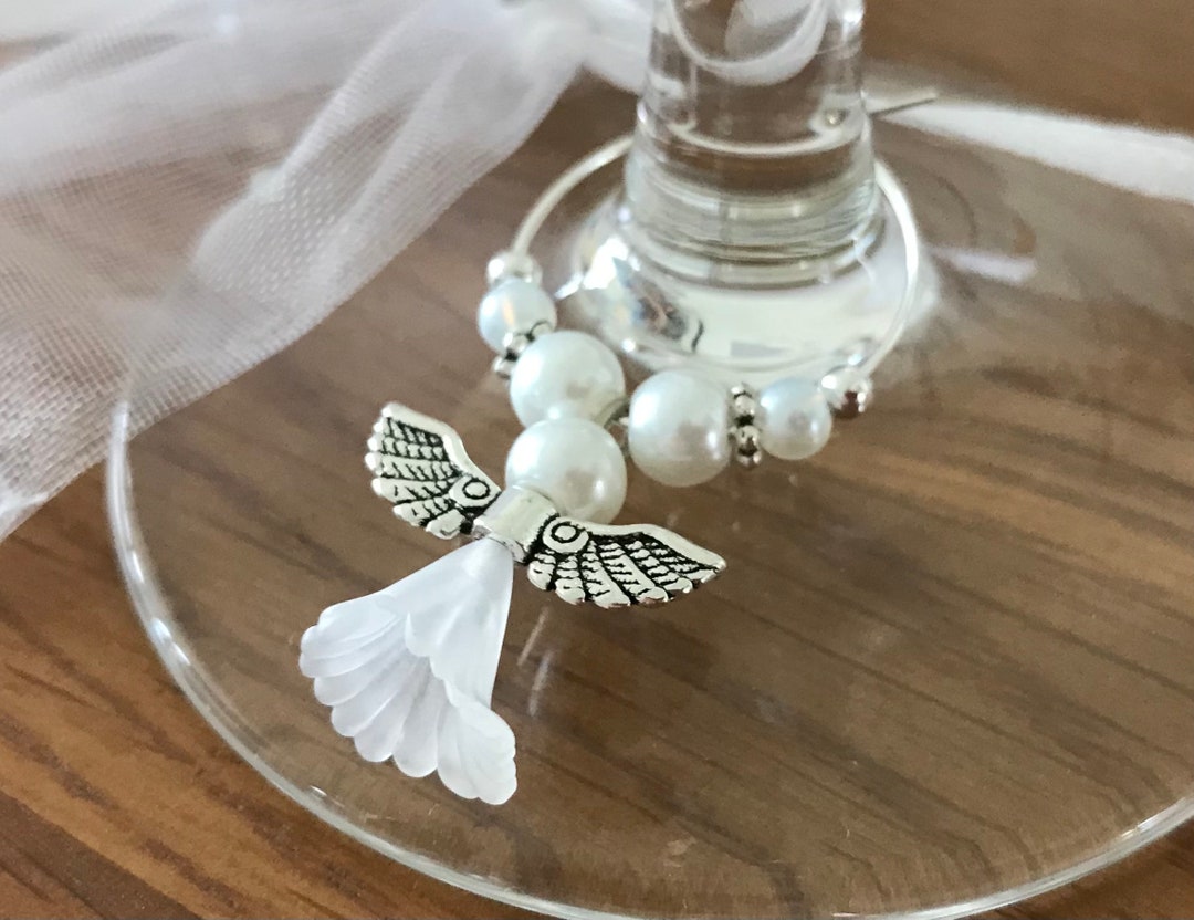 Christmas Wine Glass Charms Angel Table Decorations With White and ...