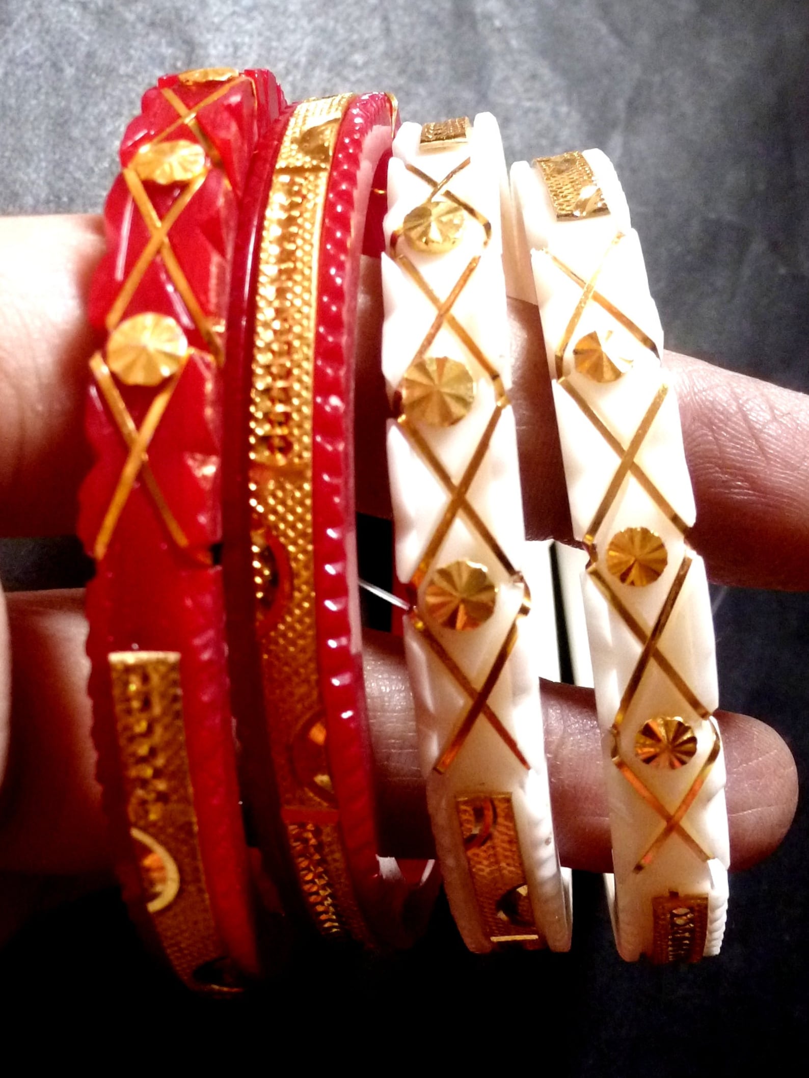 22k Gold Plated Inlay Bengali Indian Sankha Pola Red White Etsy