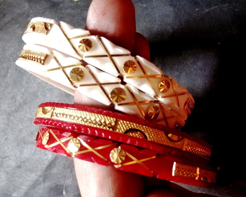 22K Gold Plated Inlay Bengali Indian Sankha Pola Red White | Etsy