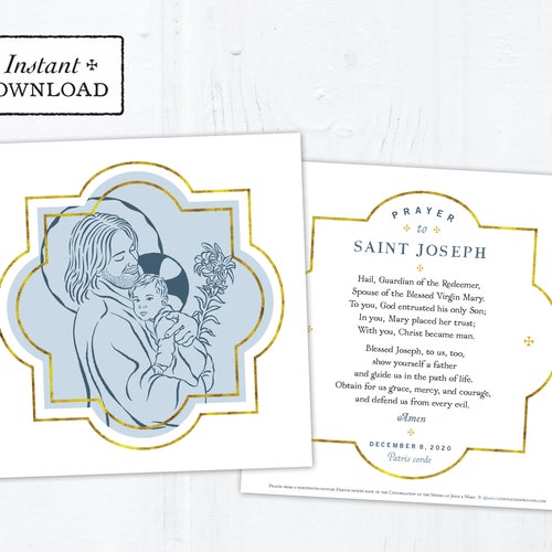 St. Joseph Prayer Card Art Print Instant Download DIY - Etsy