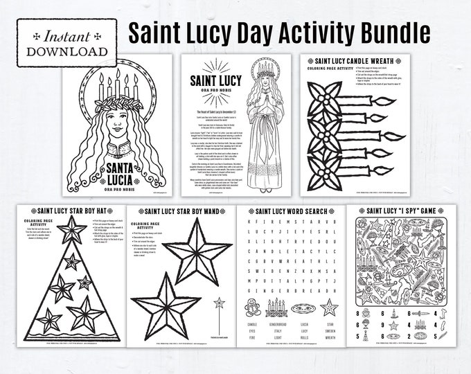 St. Lucy Crown Christmas Printable Coloring Page Sheet Lazy Liturgical ...