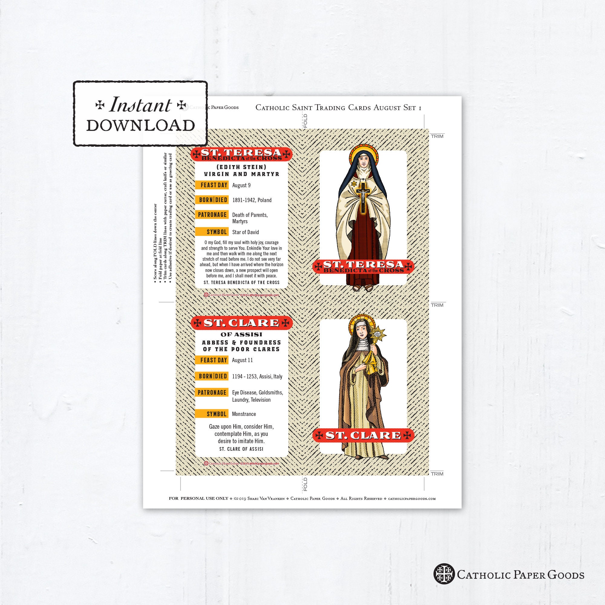 Catholic Saint Trading Cards August Set #1 - Printable - PLUS Bonus ...