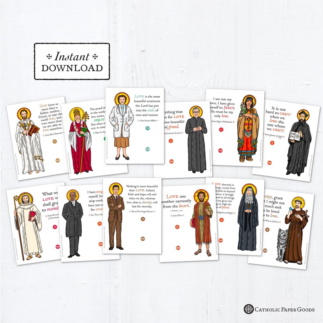 Catholic Saints Valentine Exchange Cards Set 3 - Printable - DIY ...