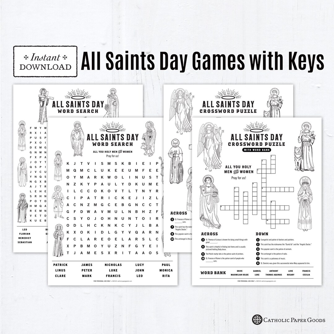 All Saints Day Crossword Puzzle, All Saints Day Word Search Catholic ...