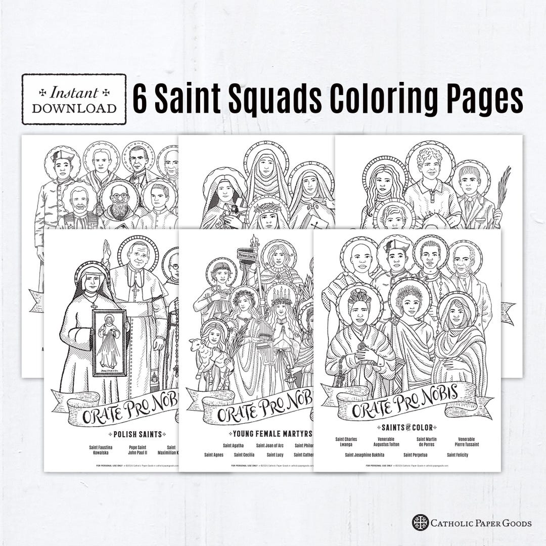 All Saints Day Coloring Pages: Catholic Saint Squads (digital PDF) - Etsy