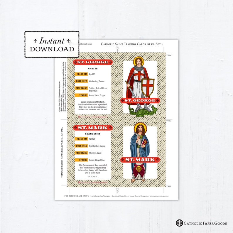 Catholic Saint Trading Cards: April Set #1 + Coloring Pages (printable ...