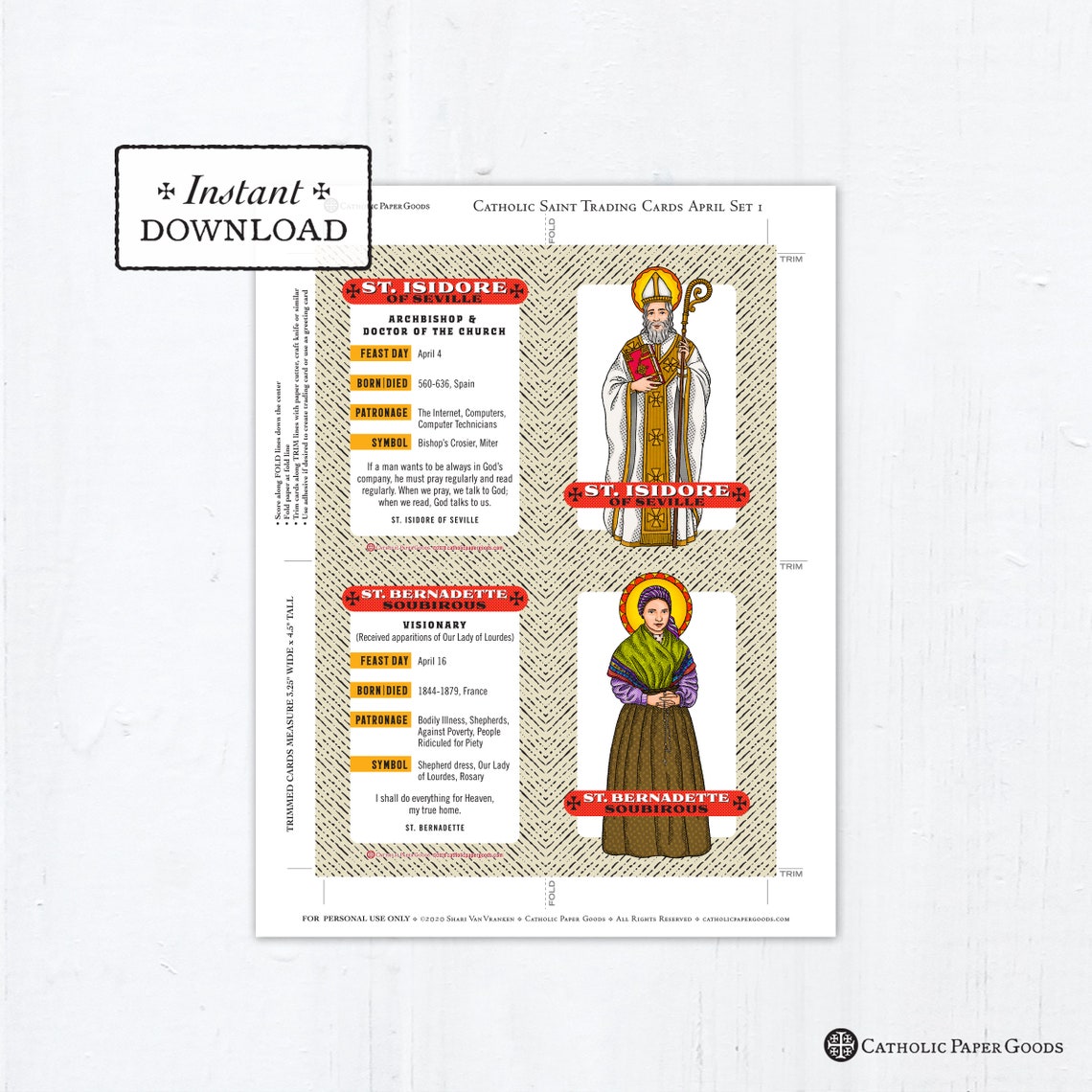 Catholic Saint Trading Cards April Set 1 Printable PLUS - Etsy