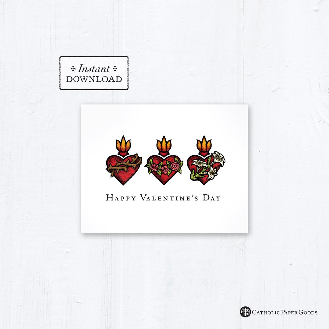 Catholic Valentine Card Sacred Heart Immaculate Heart Chaste - Etsy
