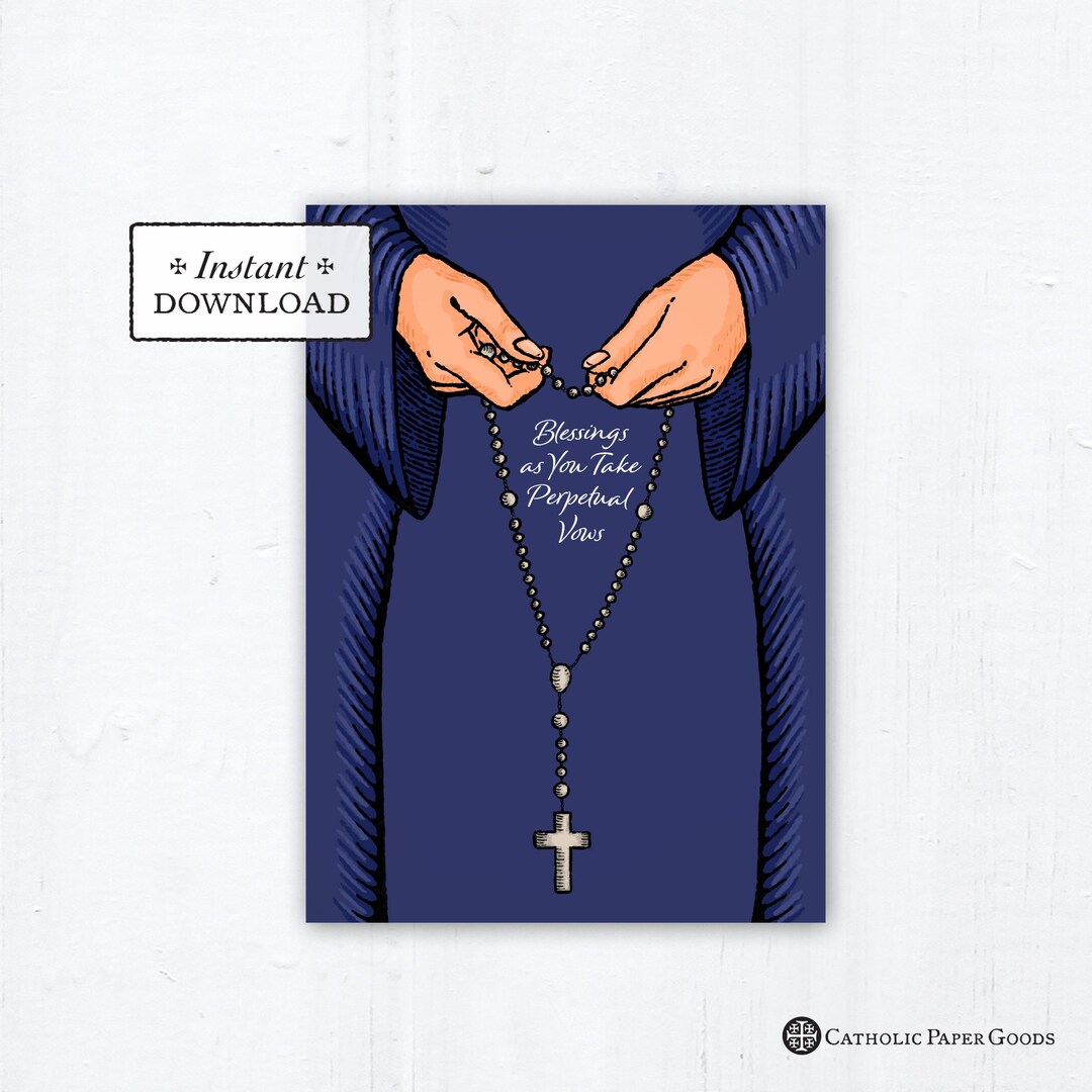 Nun Perpetual Vows Card: Praying Rosary, Blue Habit (DIY Printable PDF ...