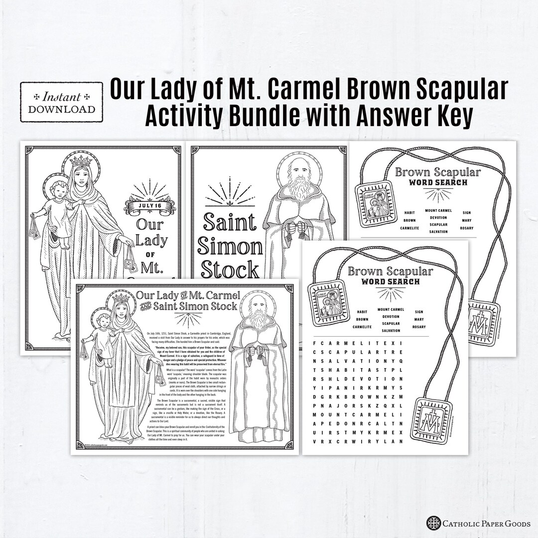 Our Lady of Mt. Carmel Activity Bundle: Coloring Pages, Word Search ...