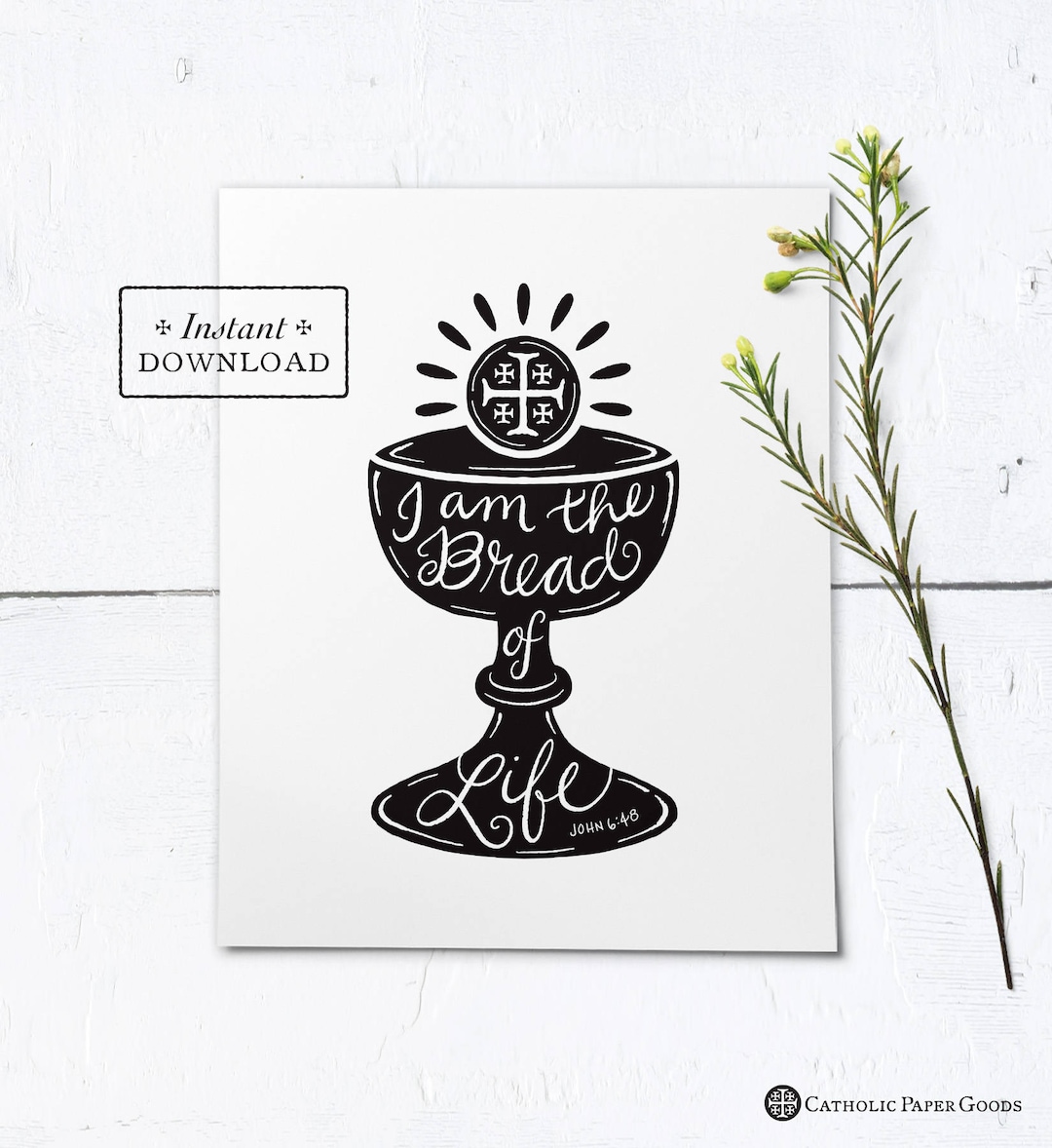 Catholic First Communion Art Print: Black & White Chalice (DIY ...