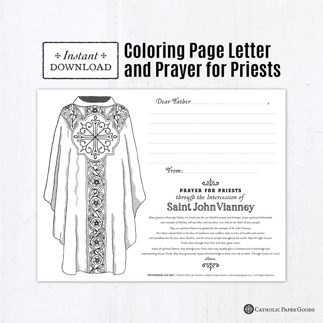 Chasuble Coloring Page Letter for Priests, Priest Appreciation ...