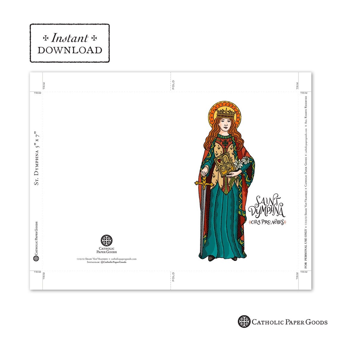 Saint Dymphna Card - Art Print - Instant Download - DIY Downloadable ...