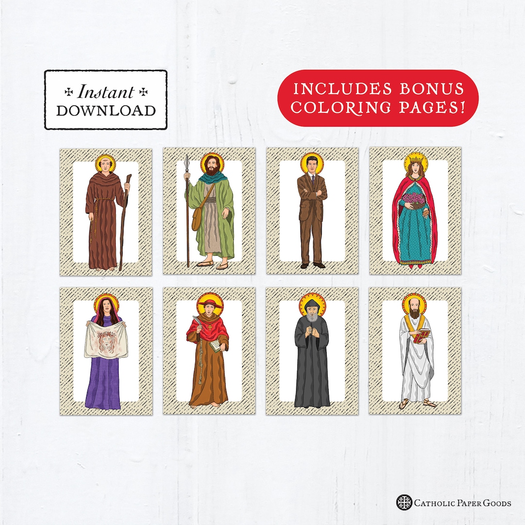 Catholic Saint Flash Cards: July Set #2 + Coloring Pages (printable PDF ...