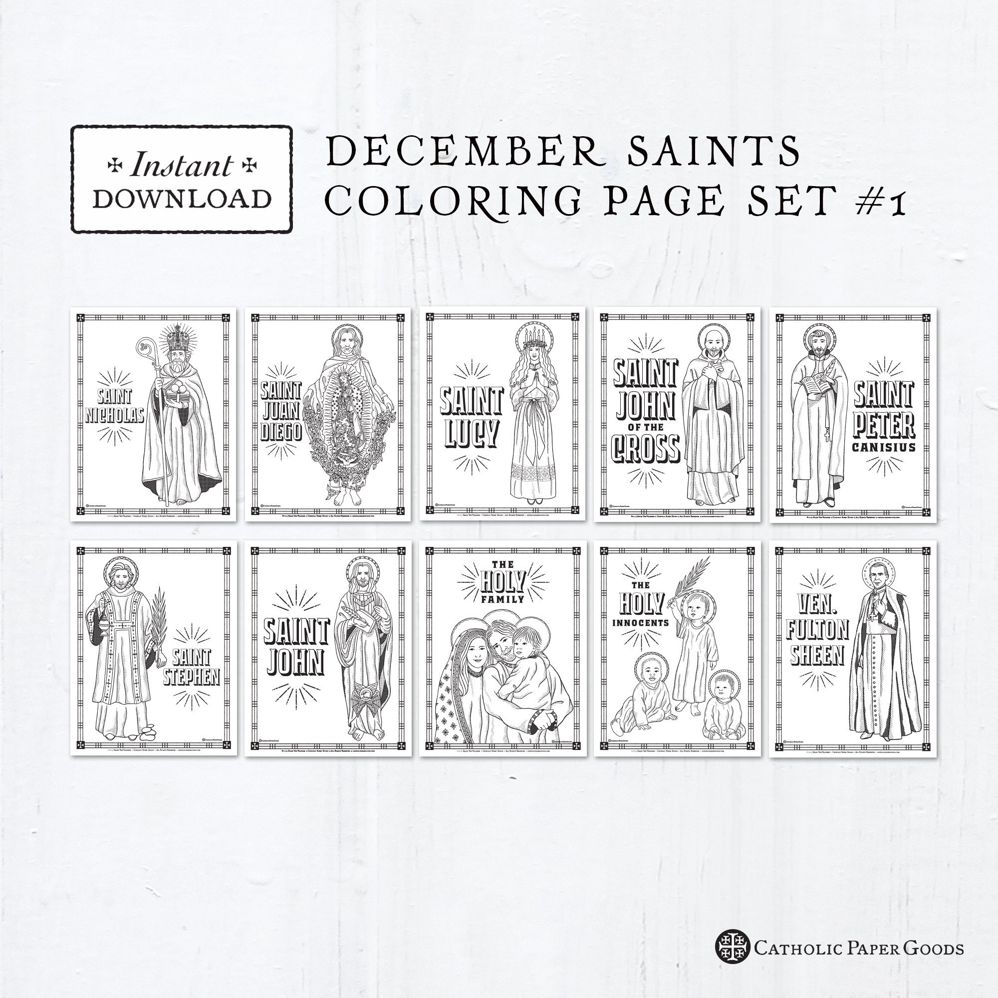 Catholic Coloring Pages - December Saints Set #1 - Bundle of 10 ...