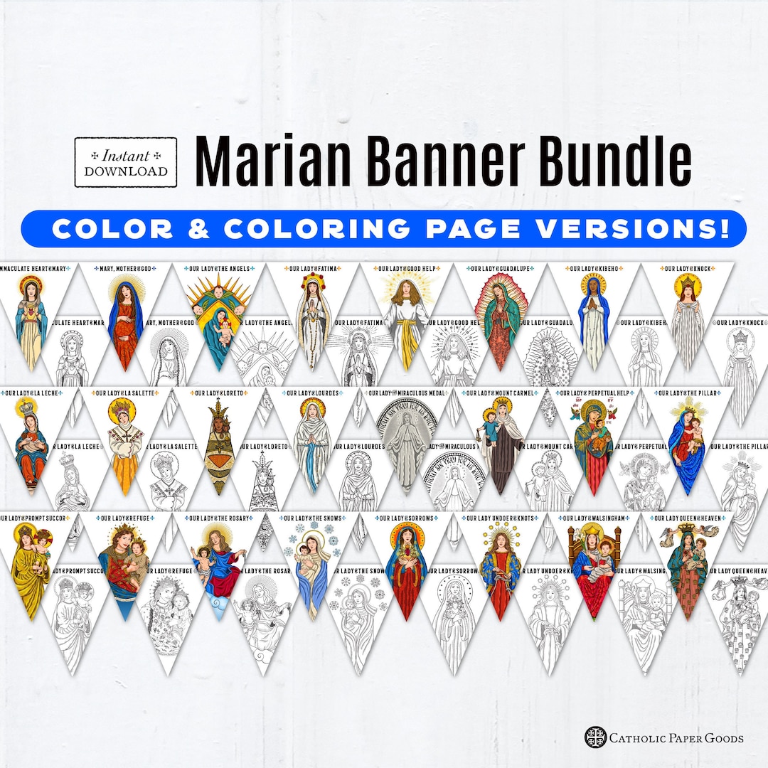Marian Banner Bundle 24 Color Banners & Coloring Page Printable Banners ...