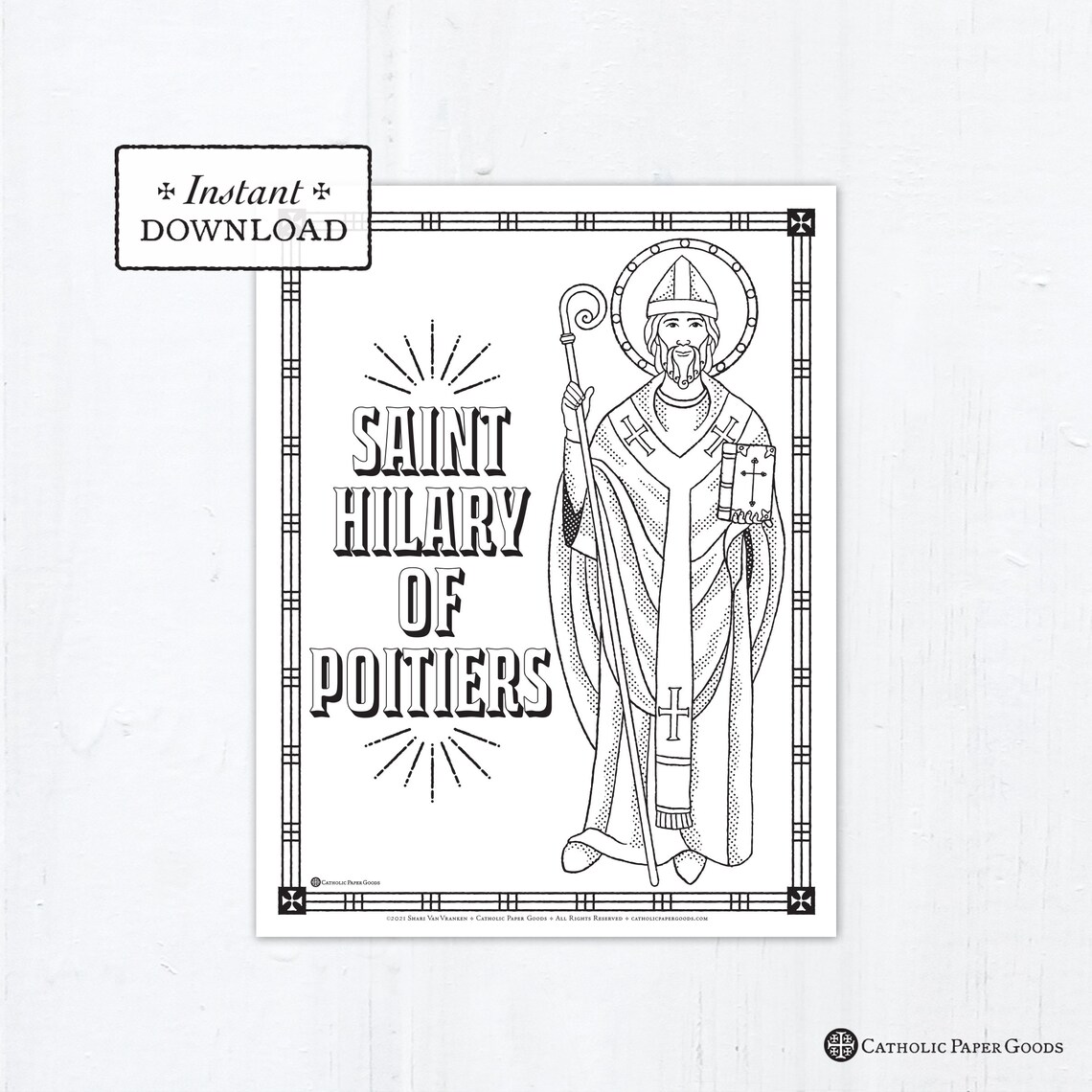 Catholic Coloring Page Saint Hilary of Poitiers Catholic | Etsy