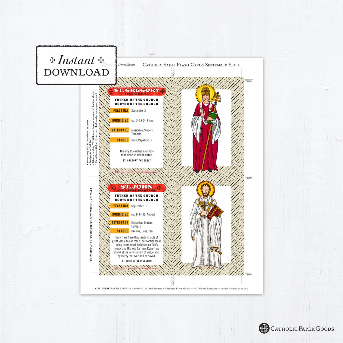 Catholic Saint Flash Cards September Set 2 Printable PLUS - Etsy