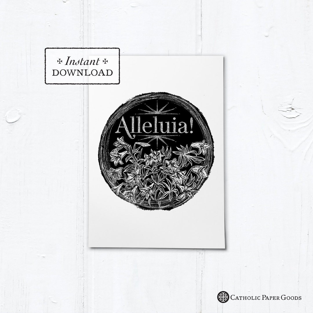 Catholic Easter Alleluia Lilies Digital Woodcut Greeting Card - Etsy