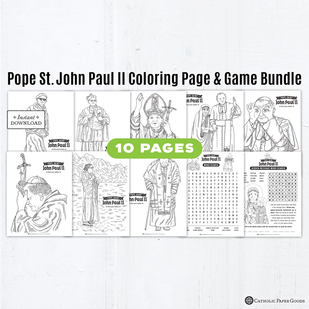 Pope Saint John Paul II Coloring Page & Game Bundle: 10 Pages Catholic ...