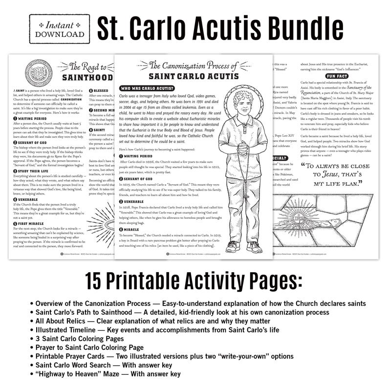 Saint Carlo Acutis Activity Bundle: Catholic Kids Printables (PDF ...