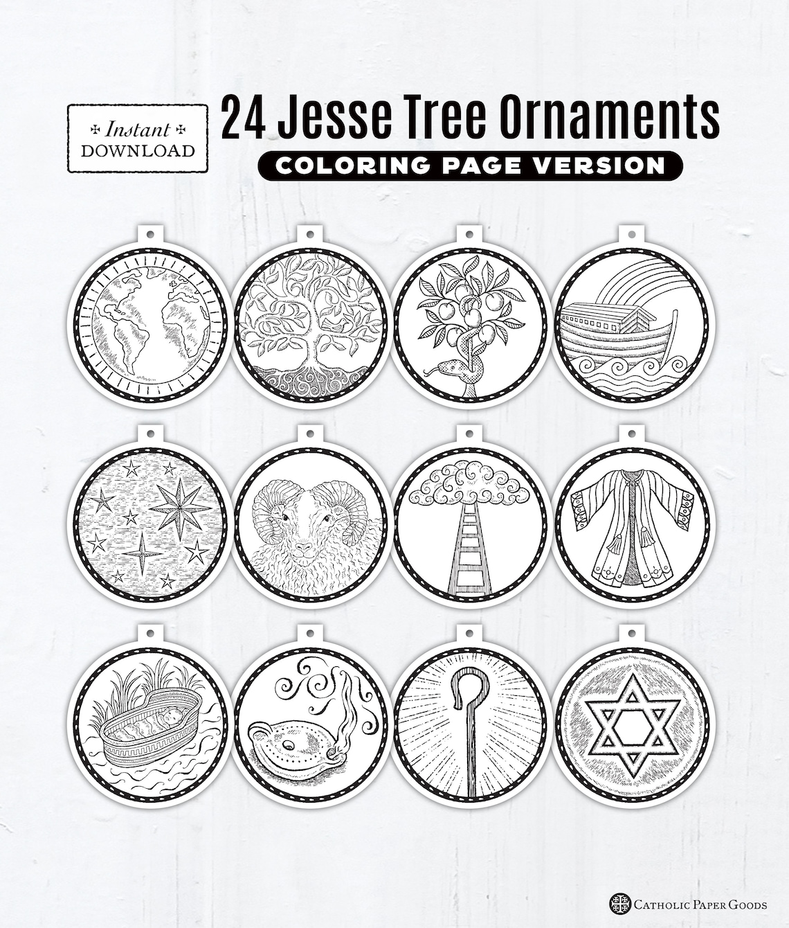 24 Jesse Tree Printable Ornaments PDF Coloring Page - Etsy