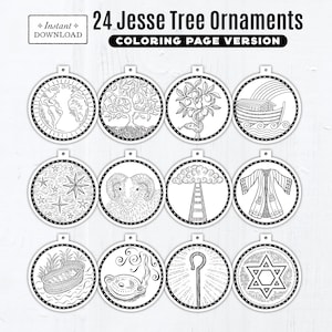 24 Jesse Tree Printable Ornaments PDF, Coloring Page Ornaments ...