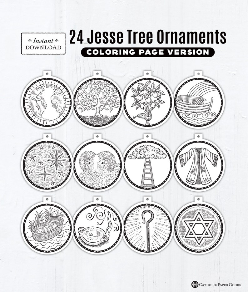 24 Jesse Tree Printable Ornaments PDF Coloring Page - Etsy