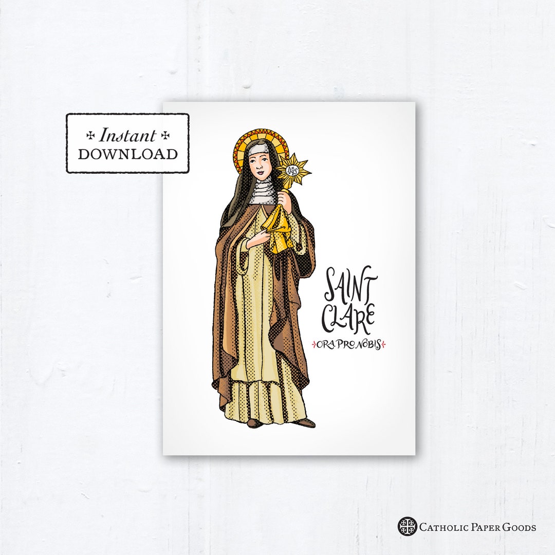 Saint Clare Of Assisi Card Art Print Instant Download Diy Downloadable Pdf 5x7 Etsy