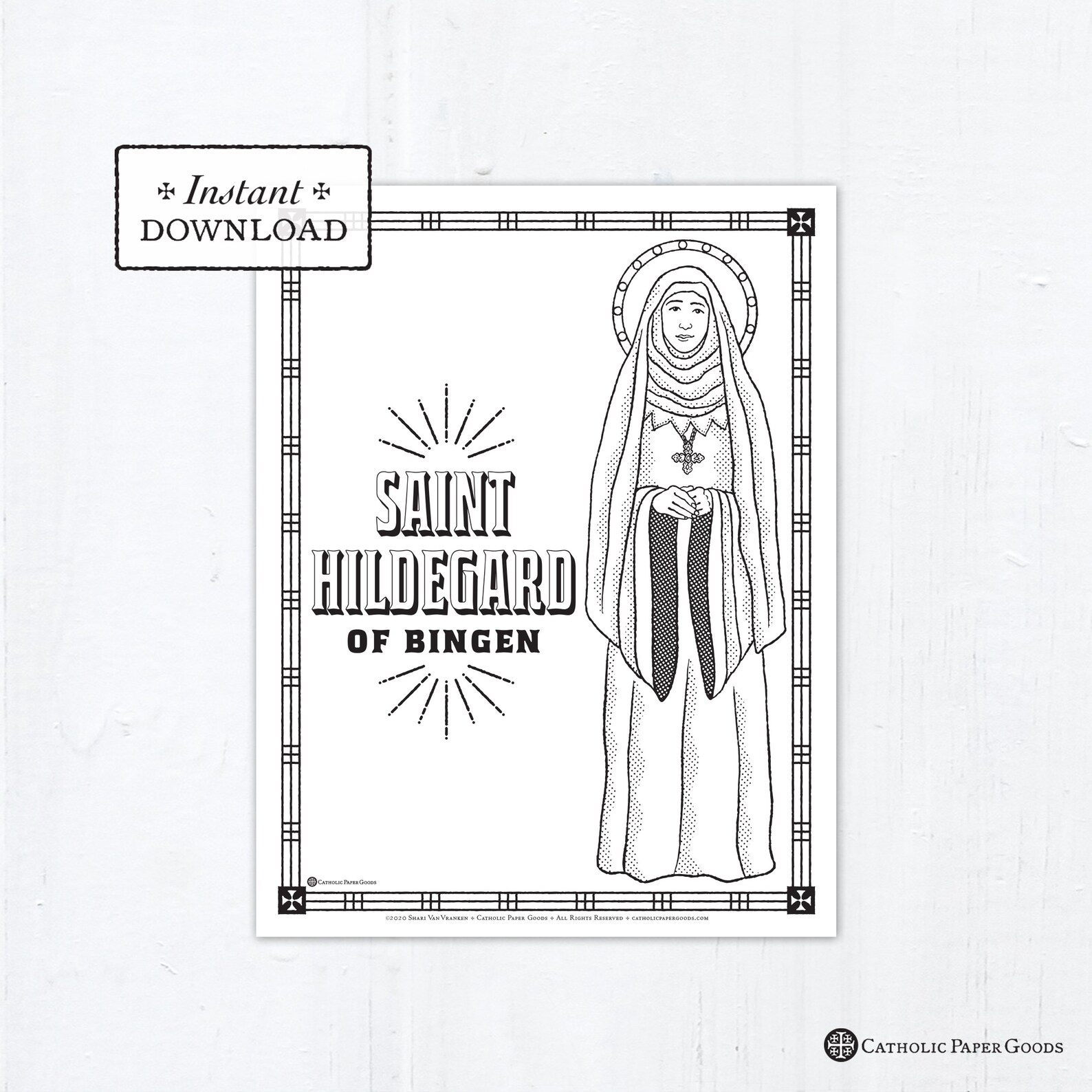 Catholic Coloring Page Saint Hildegard of Bingen Catholic - Etsy