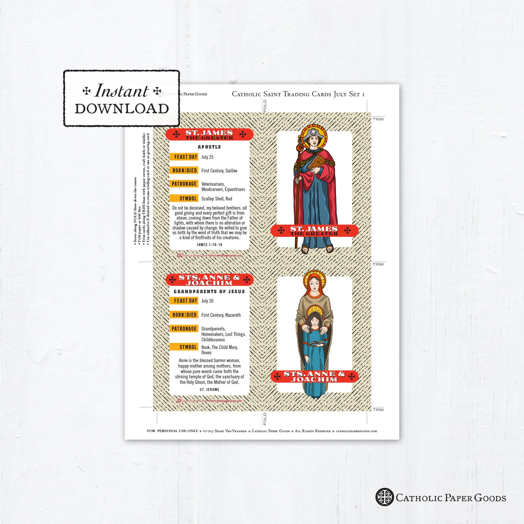 Catholic Saint Trading Cards July Set #1 - Printable - PLUS Bonus ...
