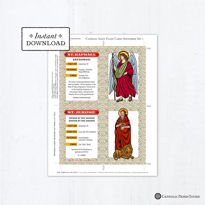 Catholic Saint Flash Cards September Set 1 Printable PLUS | Etsy