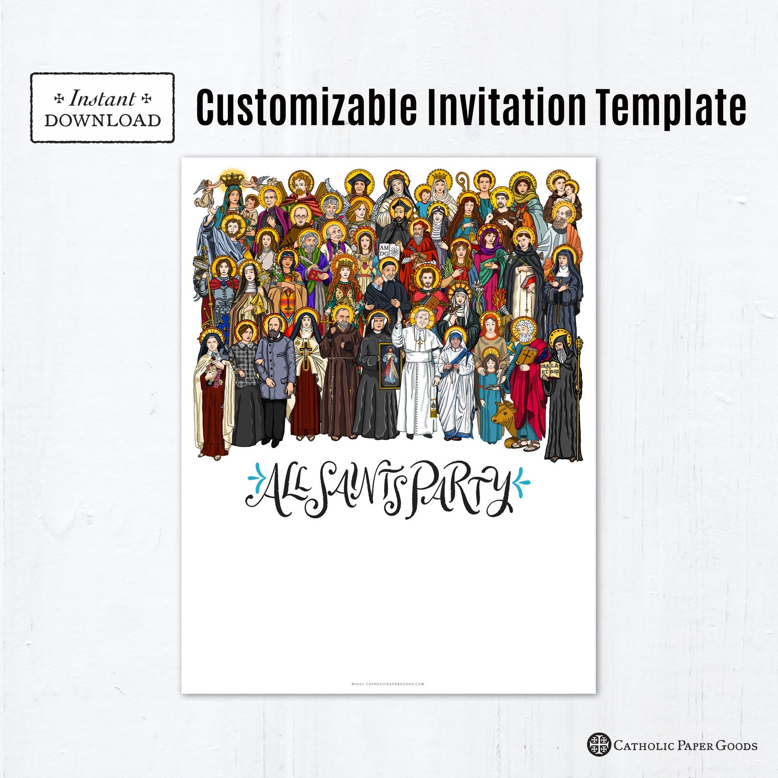 All Saints Day Party Printable Bundle: Invitation Template, Prayer ...