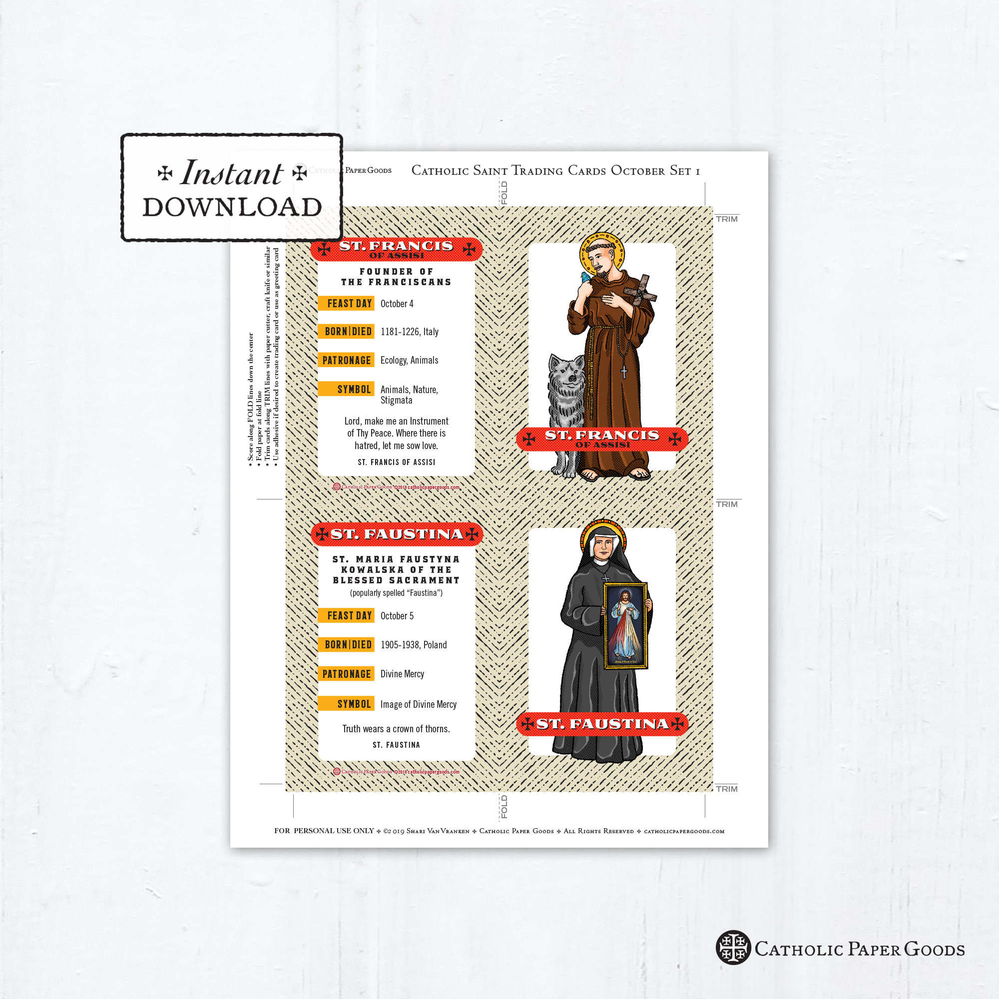 Catholic Saint Trading Cards October Set #1 - Printable - PLUS Bonus ...