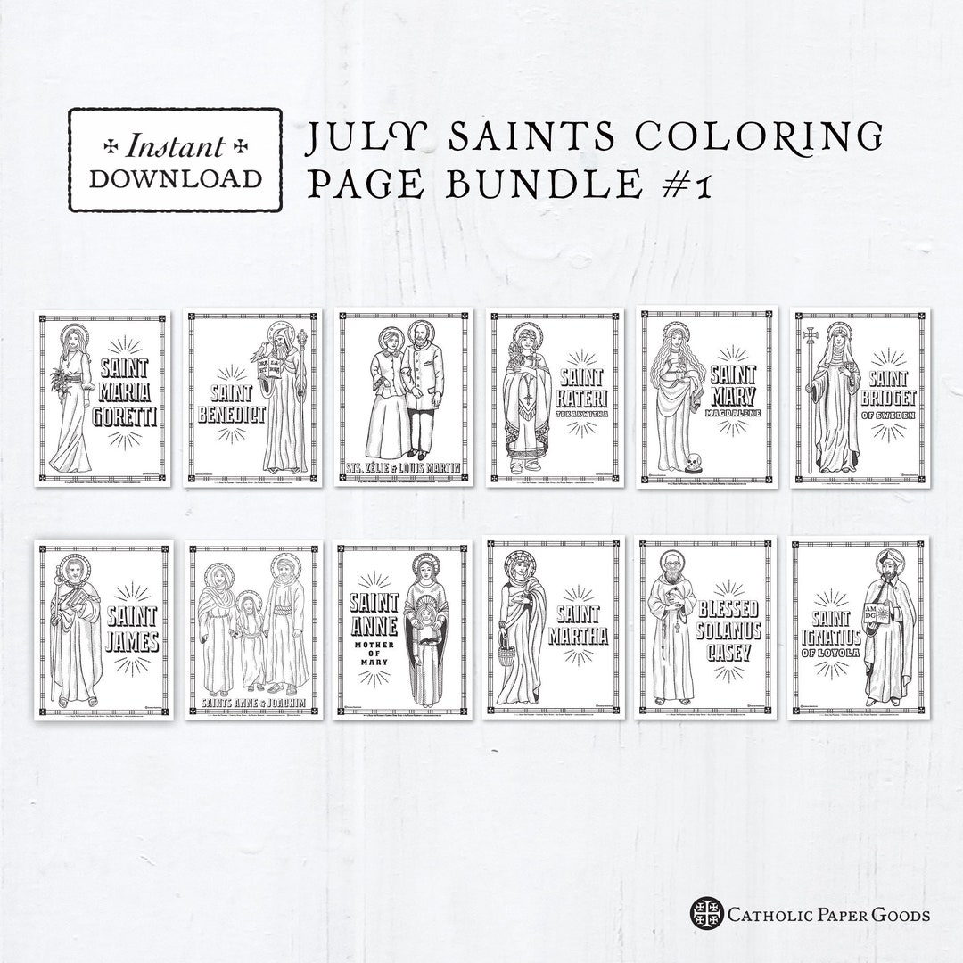 Catholic Coloring Pages - July Saints Set #1 - Bundle of 11 - Catholic ...
