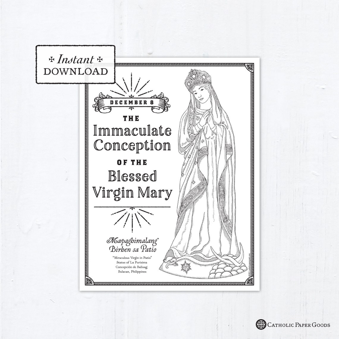 Catholic Coloring Page, the Immaculate Conception of the Blessed Virgin ...